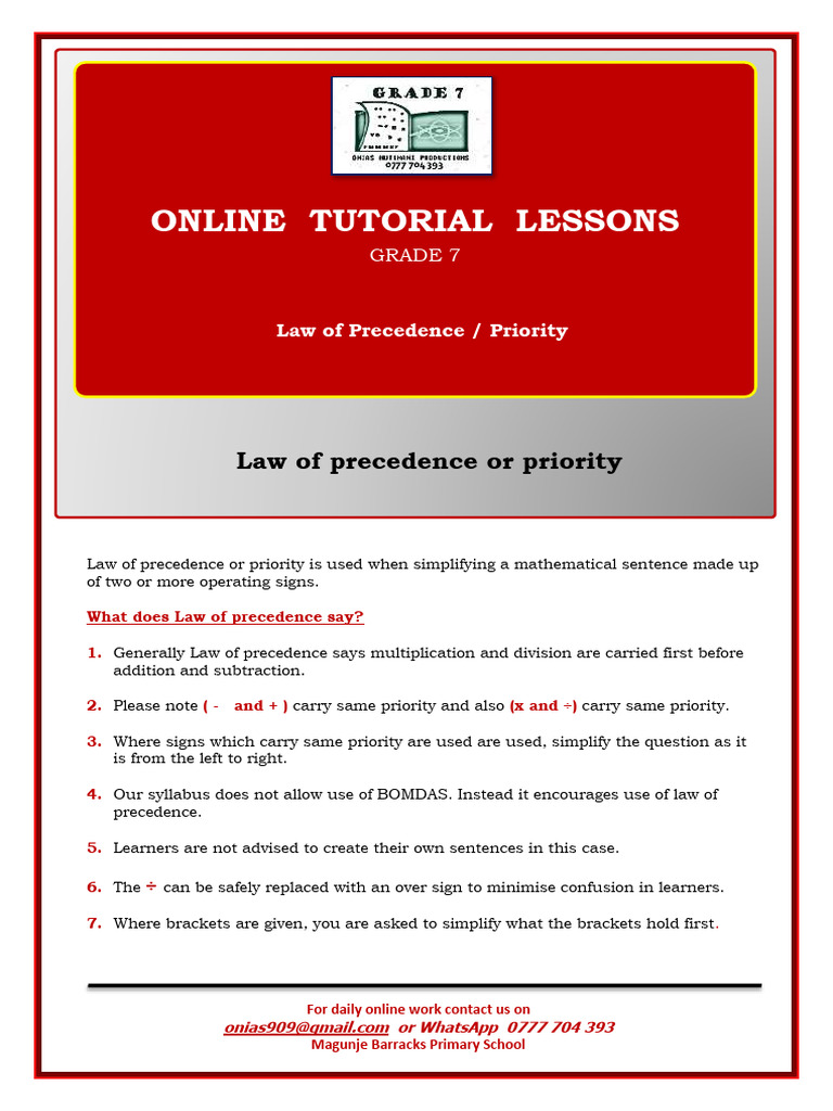Law of Precedence | PDF | Mathematics | Learning