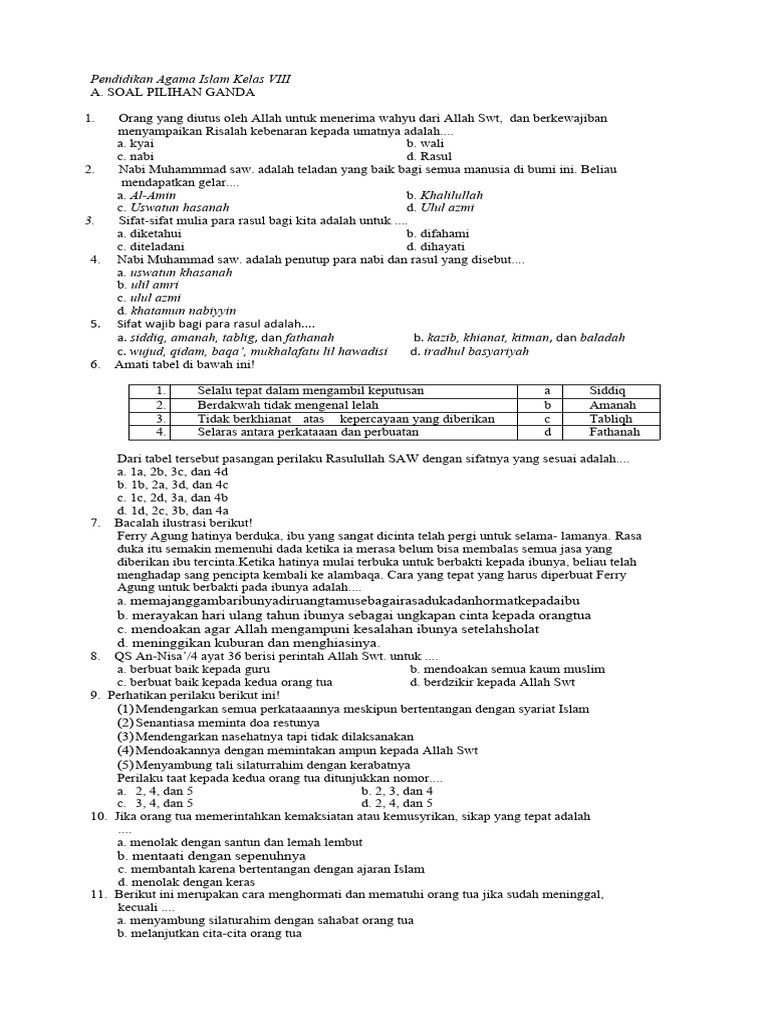 SOAL PAI K13 VIII GENAP 2023-2024 Baru | PDF