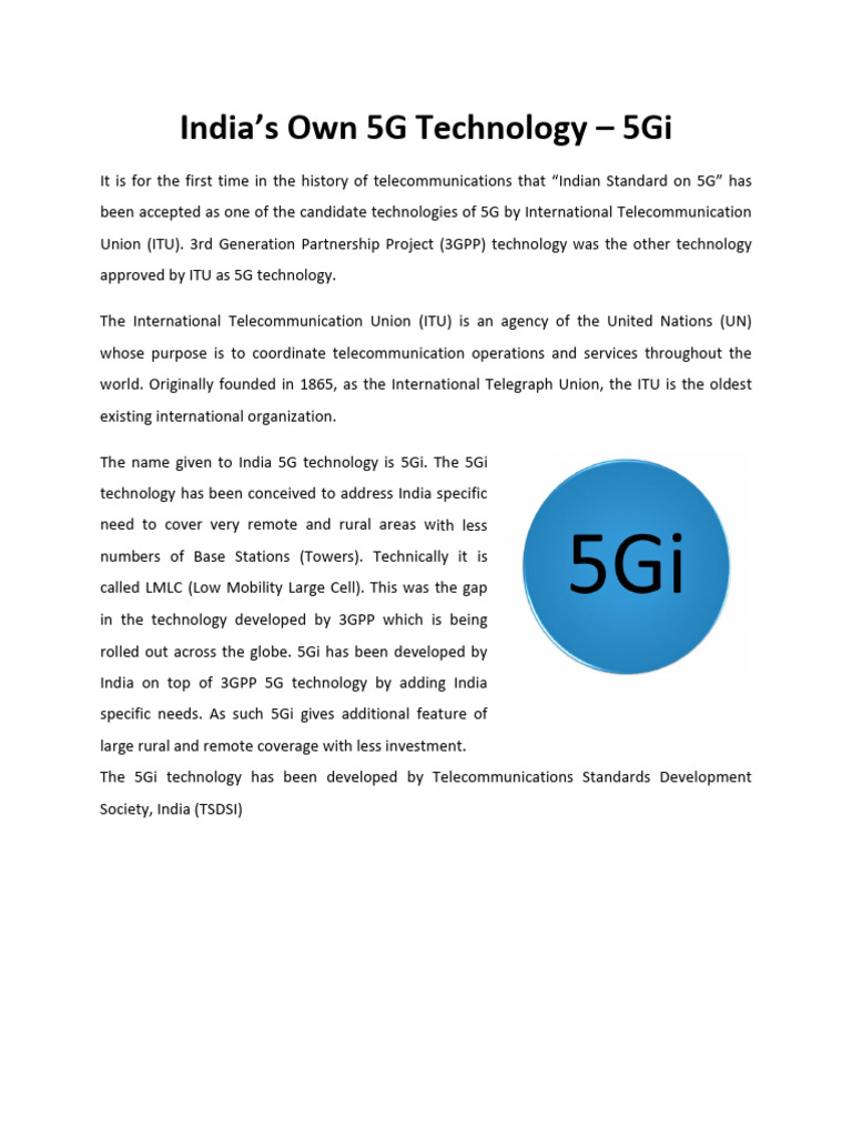 India's 5Gi: A New 5G Standard | PDF | International Telecommunication ...