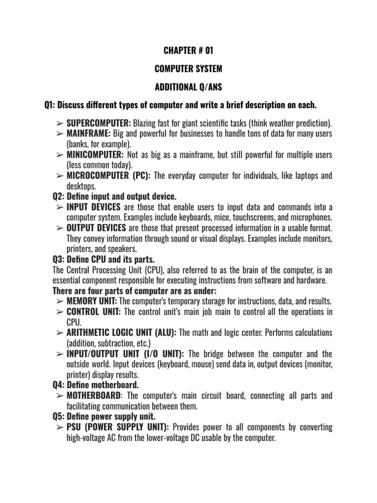 Chapter # 01 - Copmputer System | PDF