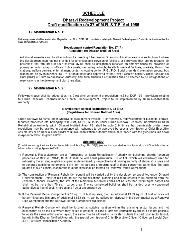 Dharavi Redevelopment Project draft modifications | PDF | Slum | Urban ...