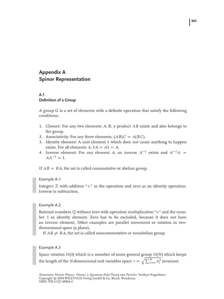 Appendix A Spinor Representation | PDF | Group (Mathematics) | Matrix (Mathematics)