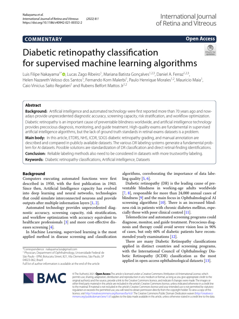 Diabetic Retinopathy Classification For Supervised Machine Learning ...