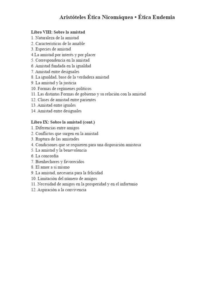 Aristóteles Ética Nicomáquea | PDF | Amistad | Virtud