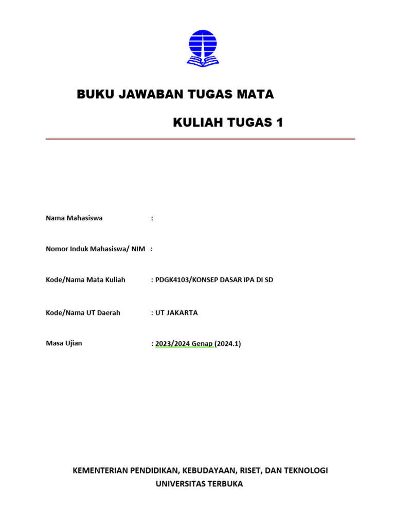 Tugas Tutorial PDGK4103 IPA SD 2024 | PDF | Sains & Matematika