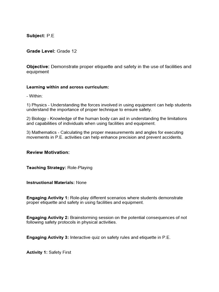 lesson_plan | PDF | Learning | Safety