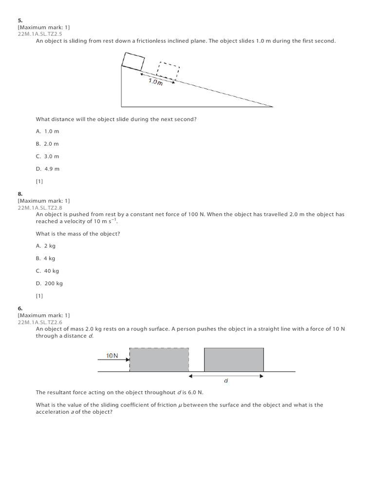 IB Physics FORCES A.2 ALL QUESTIONS QUESTIONBANK NEW | PDF | Force | Mass