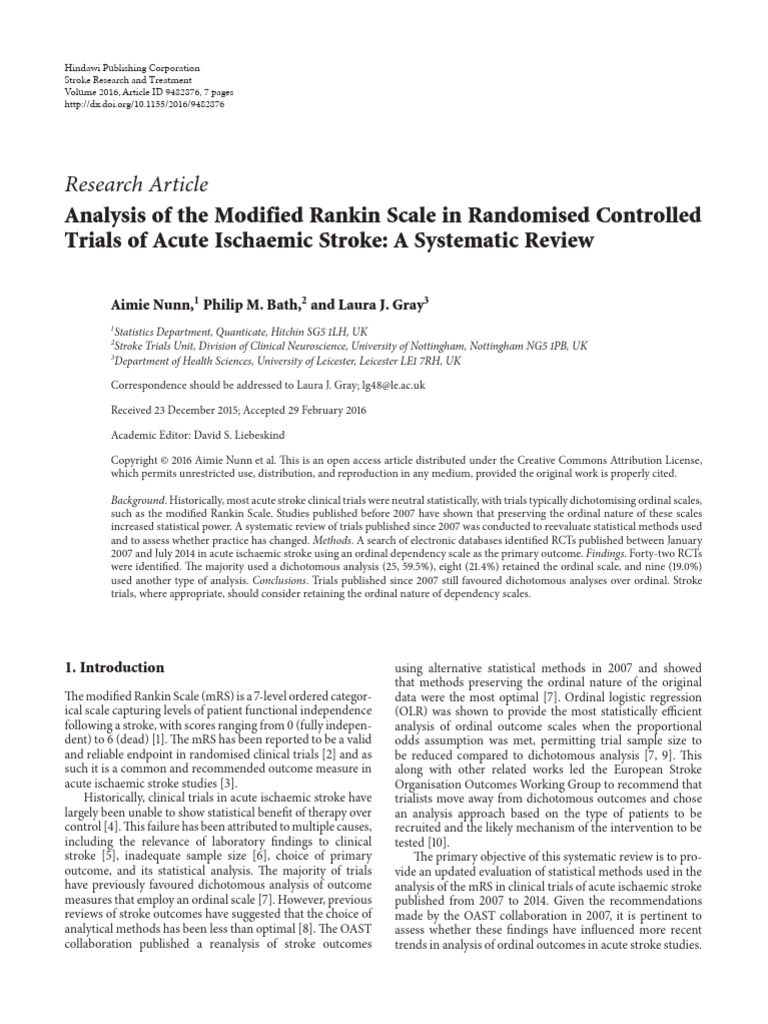 Analysis of the Modified Rankin Scale in Randomised Controlled | PDF | Randomized Controlled ...