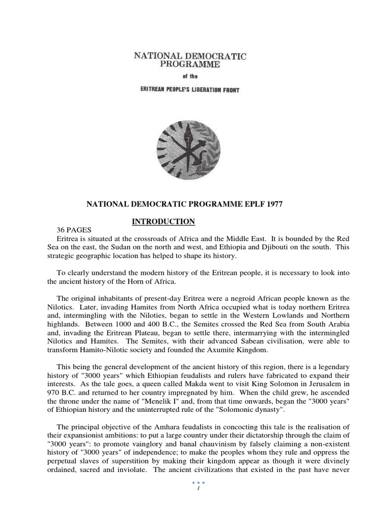 Political Program of EPLF 1977 | PDF | Eritrea | Ethiopia