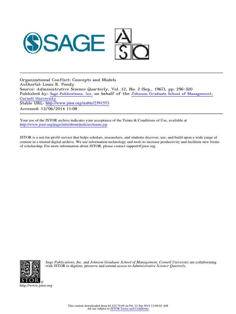 1967 - ASQ - Pondy - Organizational Conflict-Concepts and Models | PDF ...