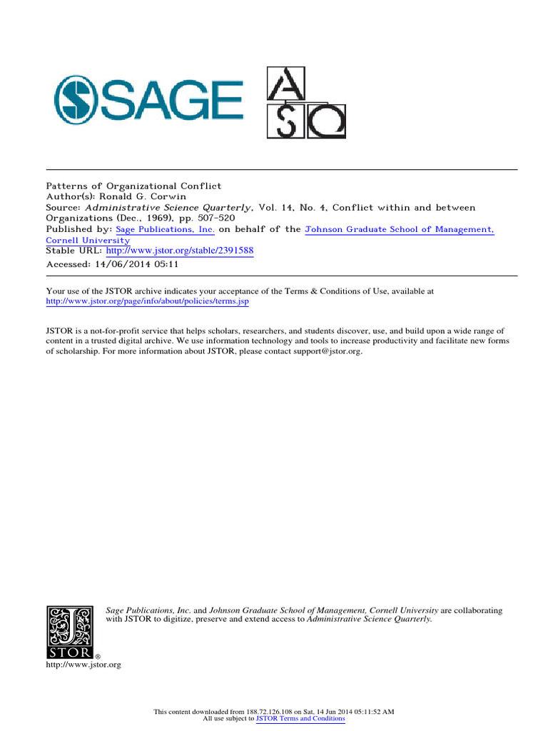 1969 - ASQ - Corwin - Patterns of Organizational Conflict | PDF ...