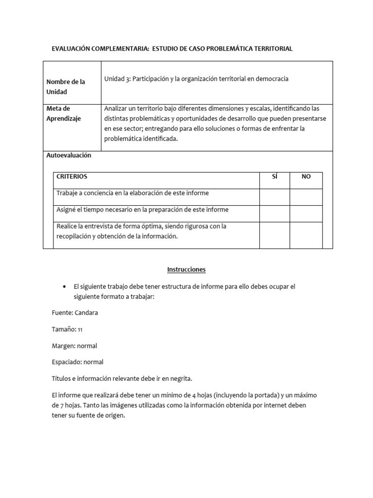 Evaluación Complementaria Unidad 3 Tecero Medio | PDF | Evaluación | Caso de estudio