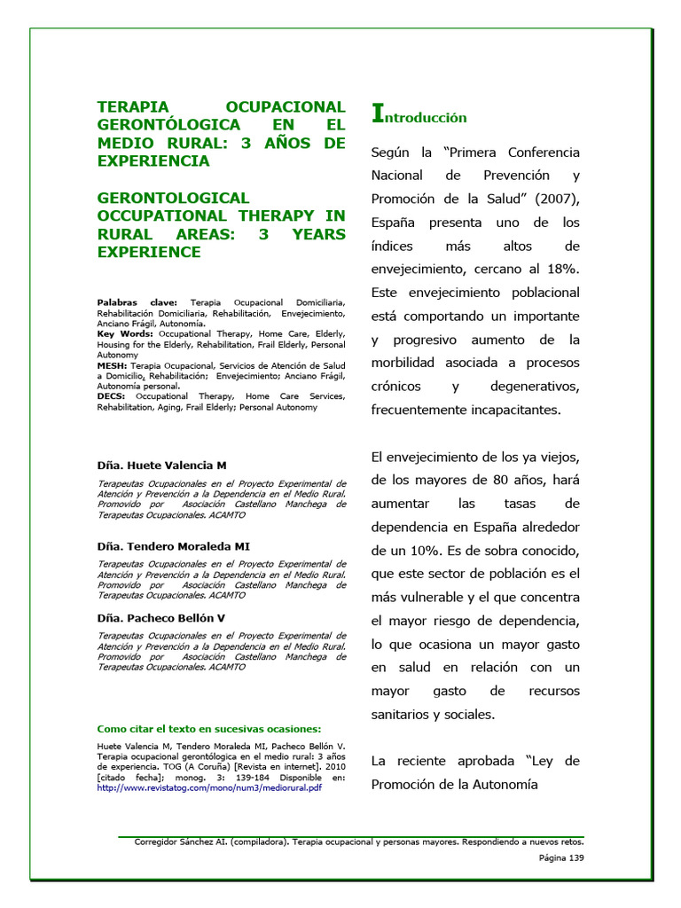 Introducción Terapia Ocupacional Gerontólogica en El Medio Rural - 3 ...