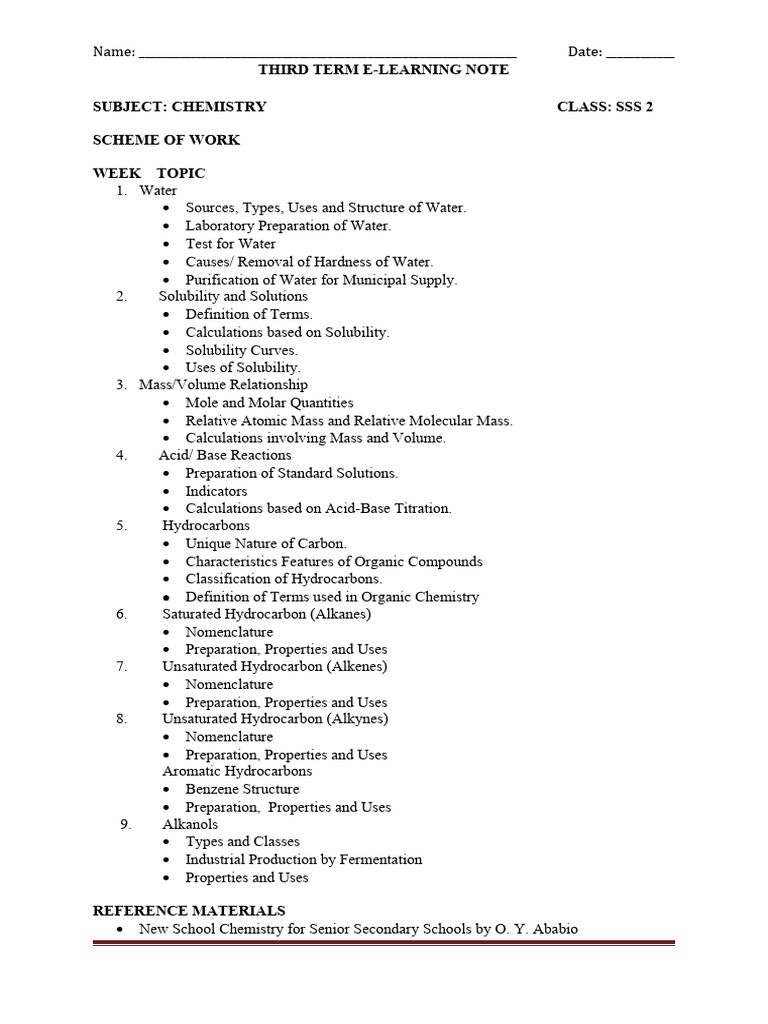 3rd Term s2 Chemistry | PDF | Solubility | Mole (Unit)
