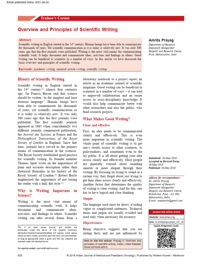 Overview and Principles of Scientific Writing | PDF | Academic ...
