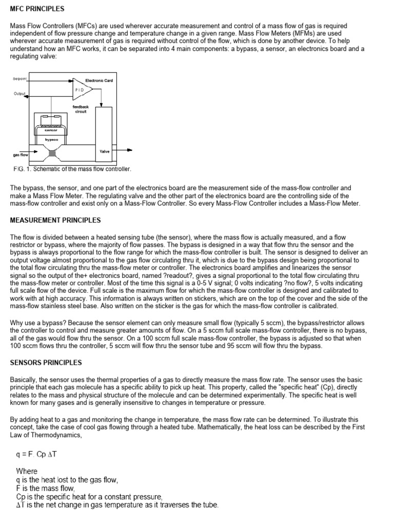 Mass Flow Controller Working Principles | PDF | Gases | Heat