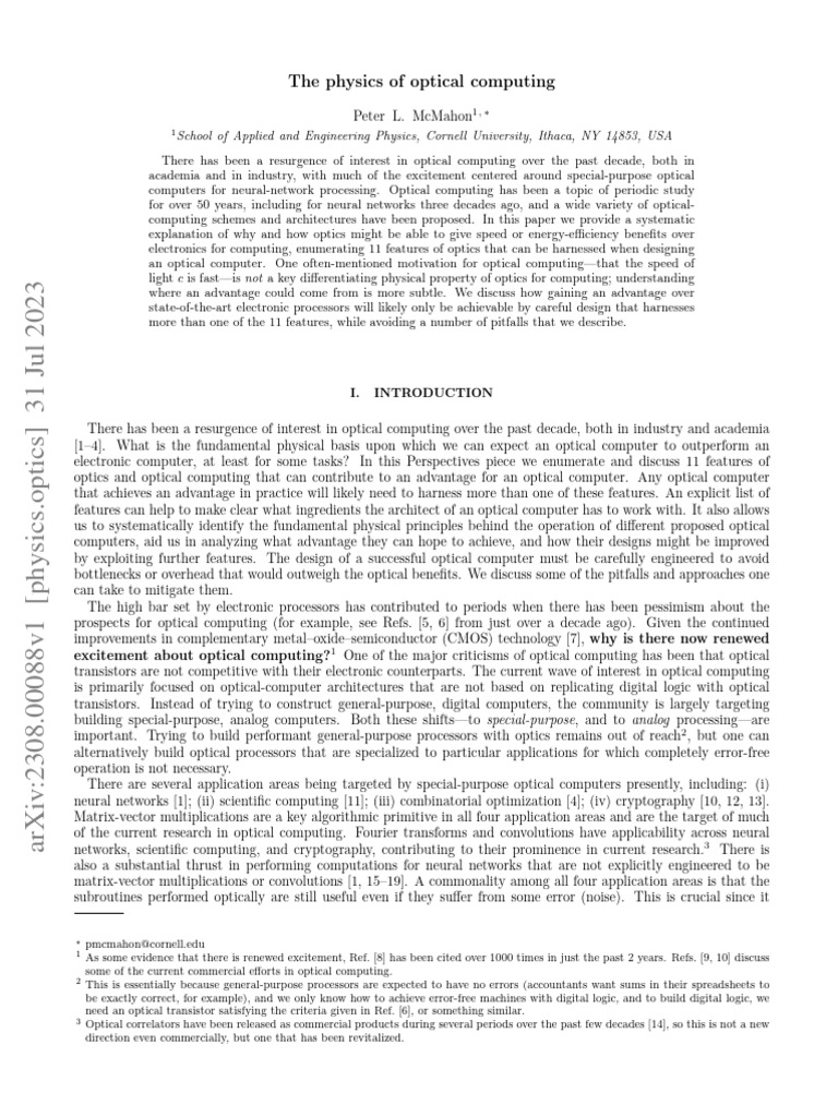 The Physics of Optical Computing | PDF | Nonlinear Optics | Integrated Circuit