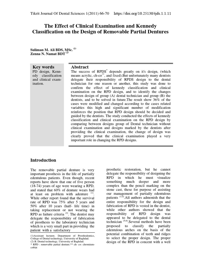 The Effect of Clinical Examination and Kennedy Cla | PDF | Mouth ...