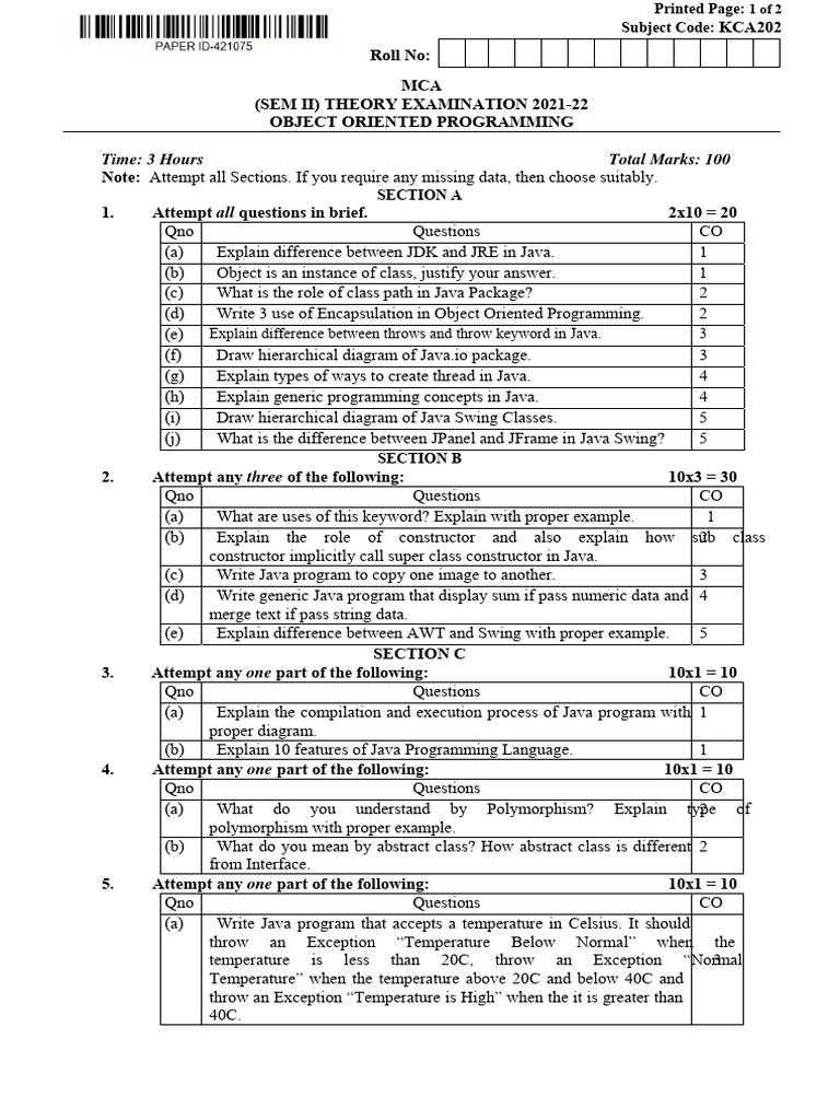 Mca 2 Sem OOPS 2021 22 | PDF | Programming | Constructor (Object ... Mca 2 Sem OOPS 2021 22 | PDF | Programming | Constructor (Object ...