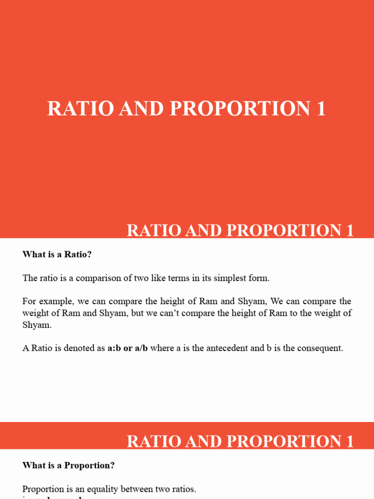 Ratio and Proportion - 1 | PDF | Ratio | Arithmetic