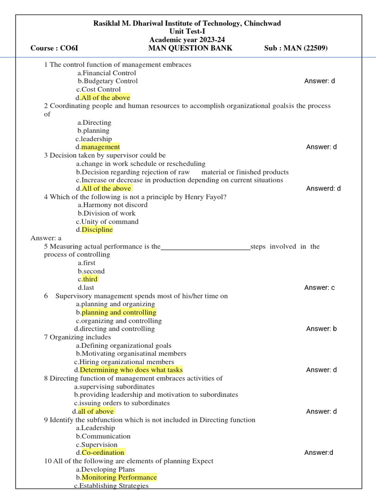 Man - Ut1 - Question Bank1 | PDF | Leadership | Business Man - Ut1 - Question Bank1 | PDF | Leadership | Business