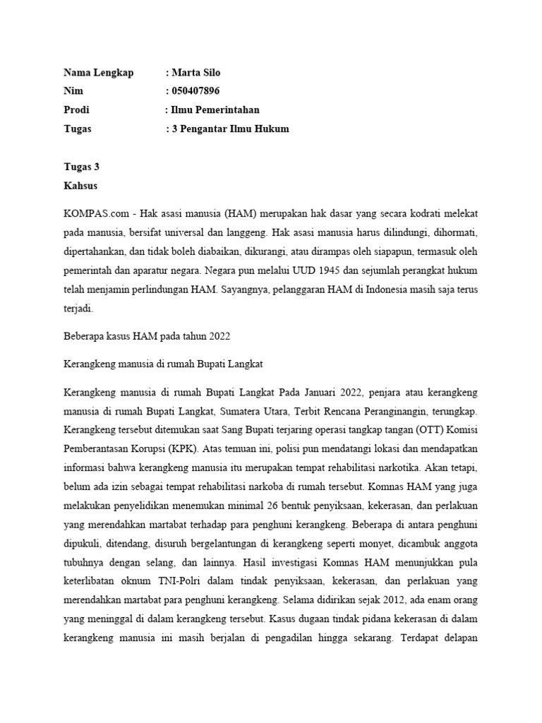 Jawaban Tugas 3 PENGANTAR ILMU HUKUM PTHI | PDF | Ilmu Sosial