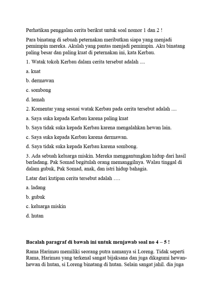 Perhatikan penggalan cerita berikut untuk soal nomor 1 dan 2 | PDF