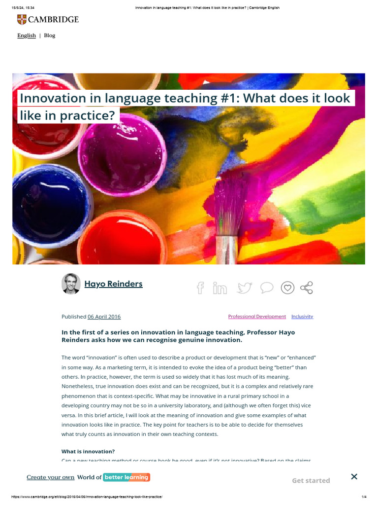 Innovation in Language Teaching #1 - What Does It Look Like in Practice - Cambridge English ...
