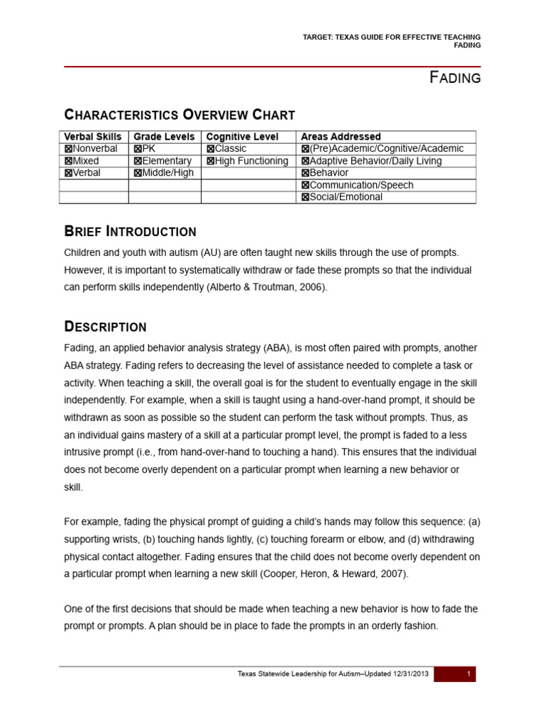 Fading | PDF | Autism Spectrum | Behaviorism