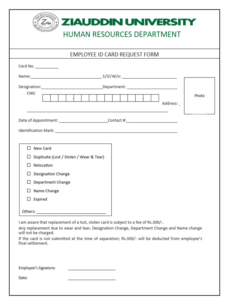 Employee ID Card Request Form | PDF