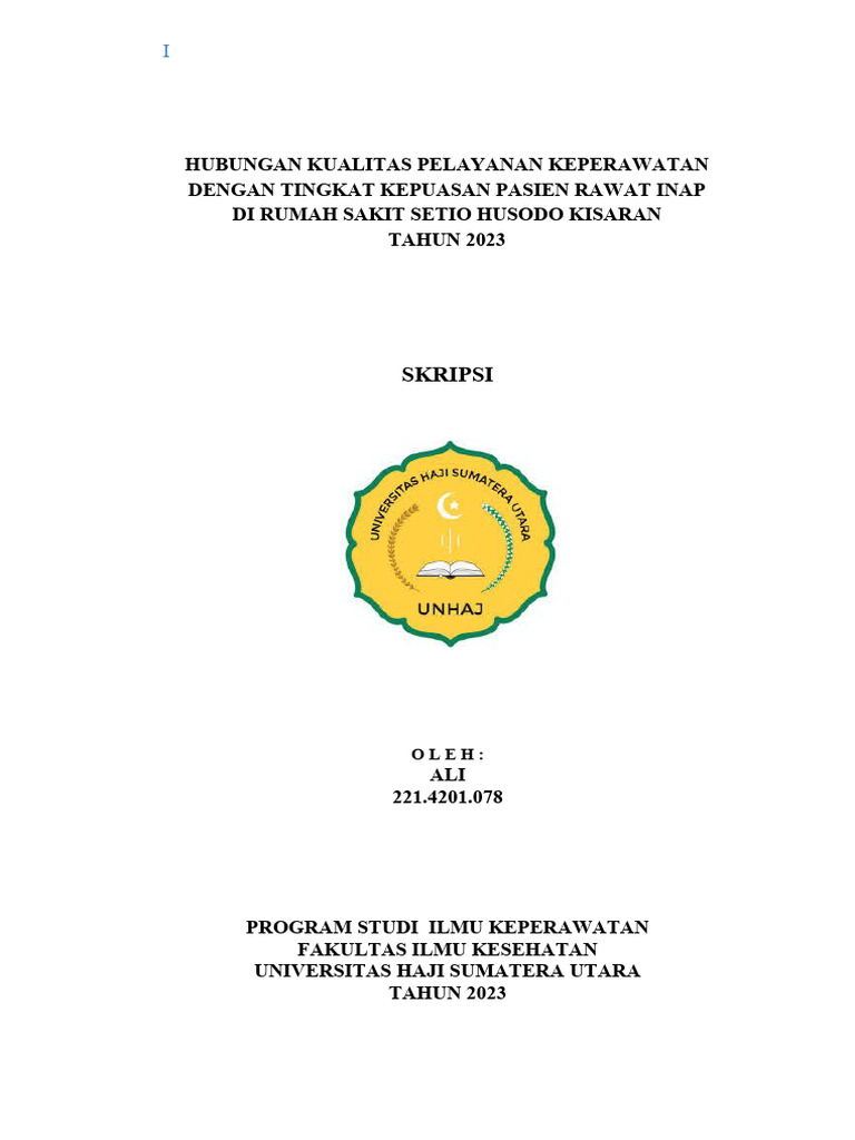 Hubungan Kualitas Pelayanan Keperawatan Dengan Tingkat Kepuasan Pasien Rawat Inap Di Rumah Sakit ...