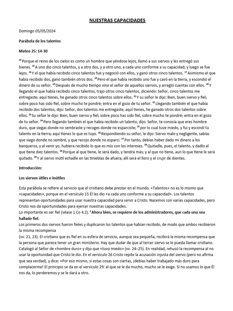Nuestras Capacidades | PDF | Jesús | Parábolas de Jesús