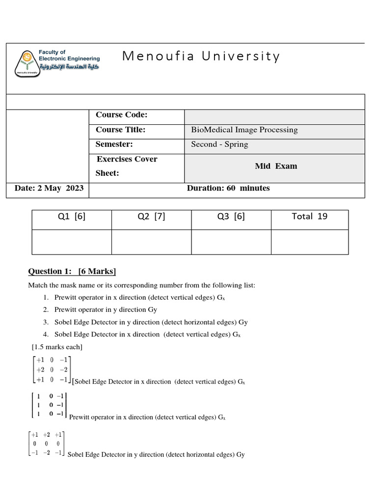 Exam Mid Medical Image Processing 22-23 Solved-1 | PDF | Graphics ...