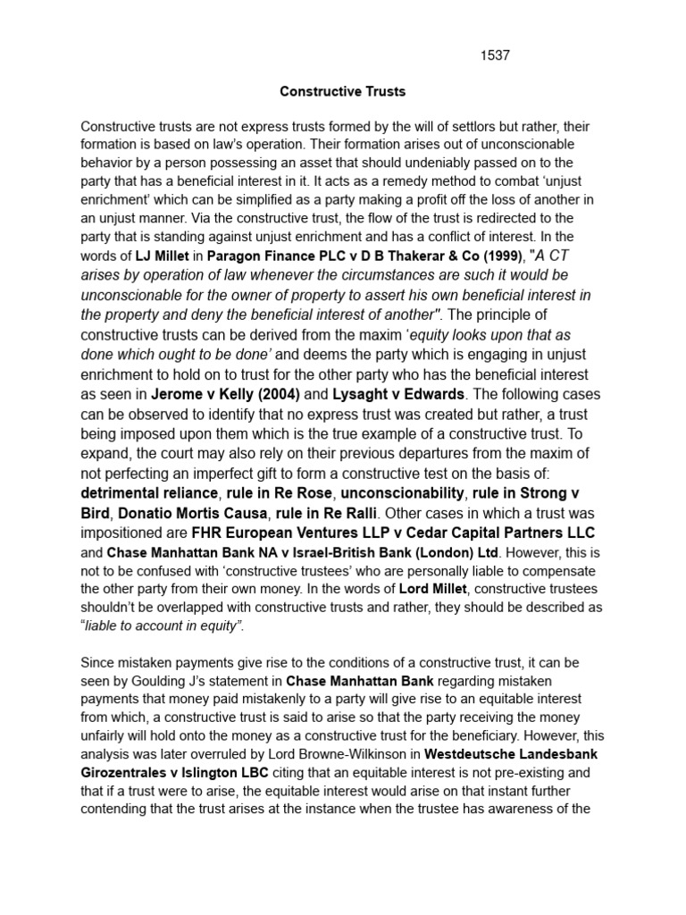 Understanding Constructive Trusts and Unjust Enrichment | PDF | English ...
