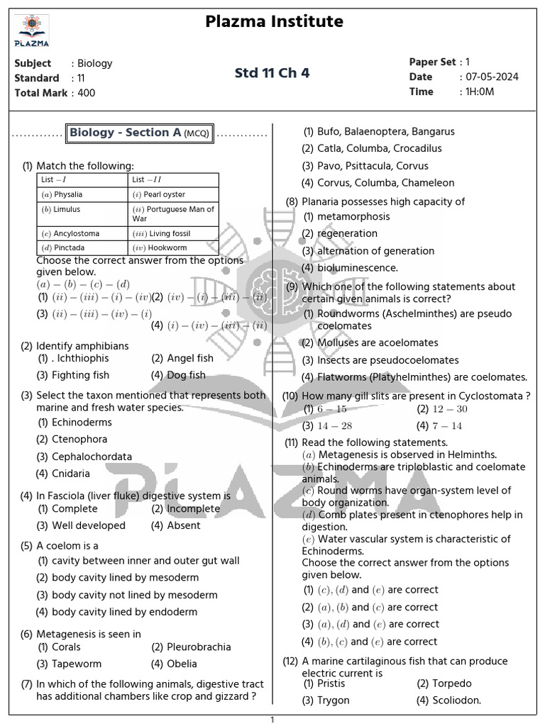 STD 11 CH 4 1715093839 | PDF | Zoology