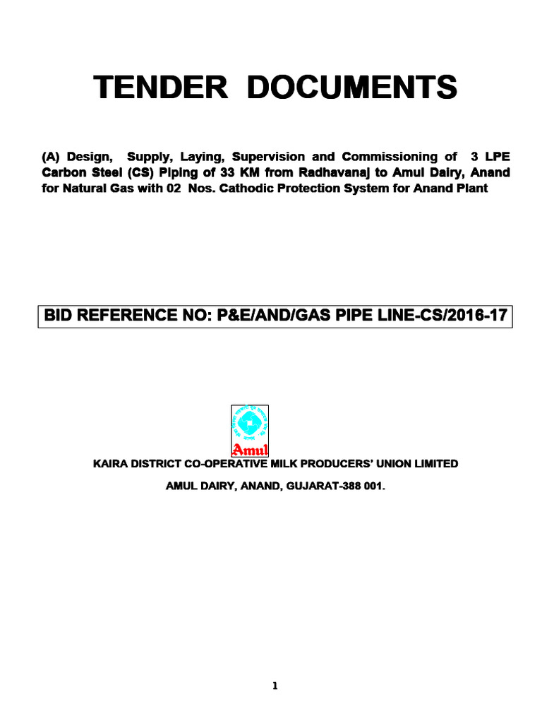 Amul Dairy Gas Pipeline Tender | PDF | Prices | Taxes