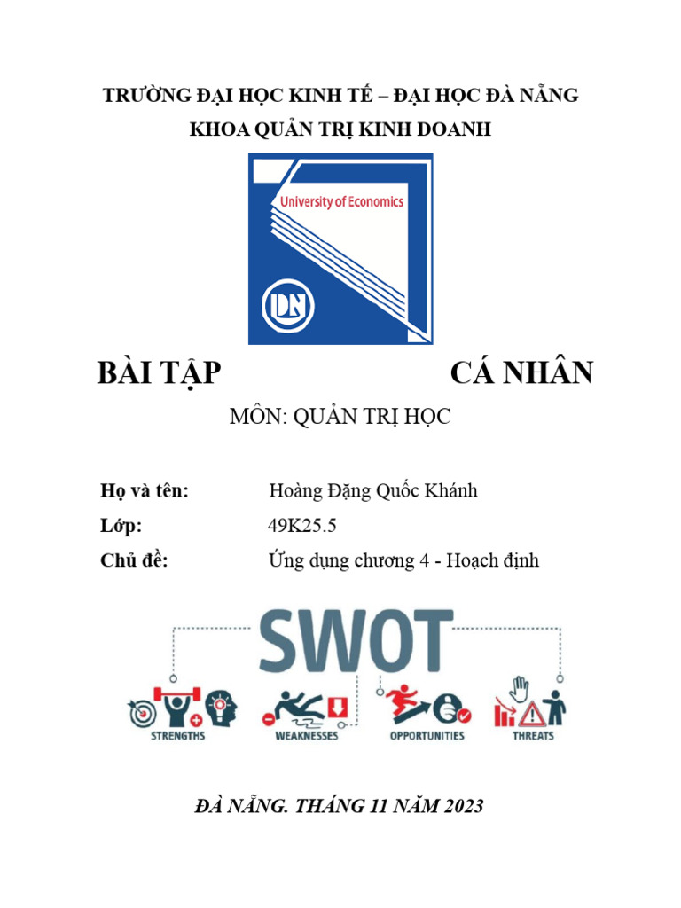 Bài Tập Cá Nhân QTH Phân Tích Swot B N Thân | PDF