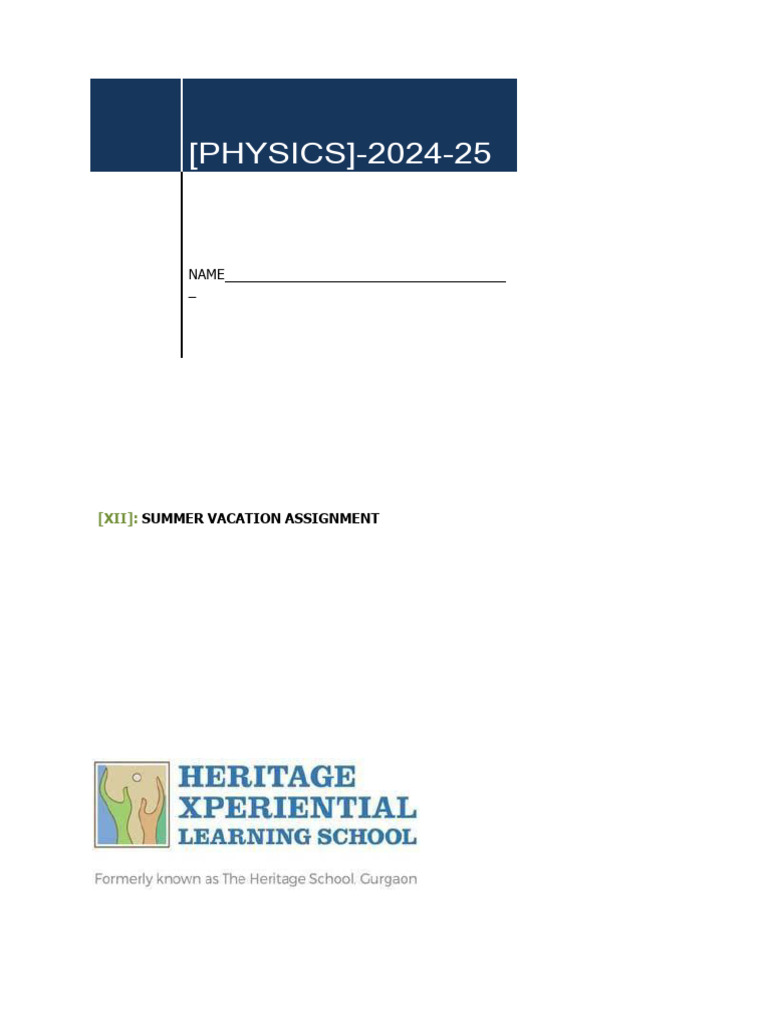 Class 12 Physics Holiday Homework | PDF | Capacitance | Capacitor