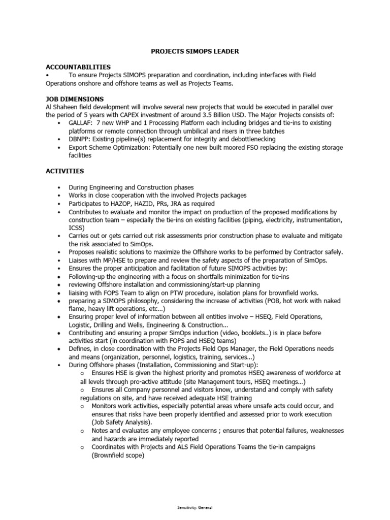 Projects SIMOPS Leader | Download Free PDF | Offshore Drilling