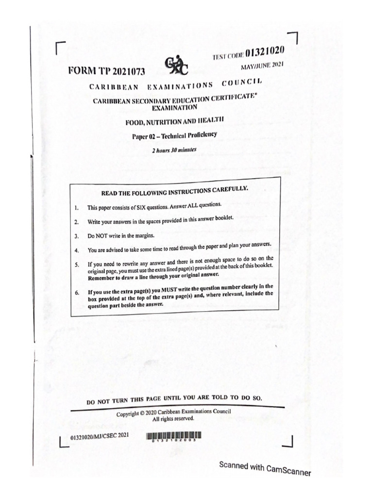 food and nutrition past paper | PDF