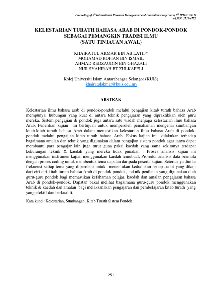 Kelestarian Turath Bahasa Arab Di Pondok-Pondok | PDF
