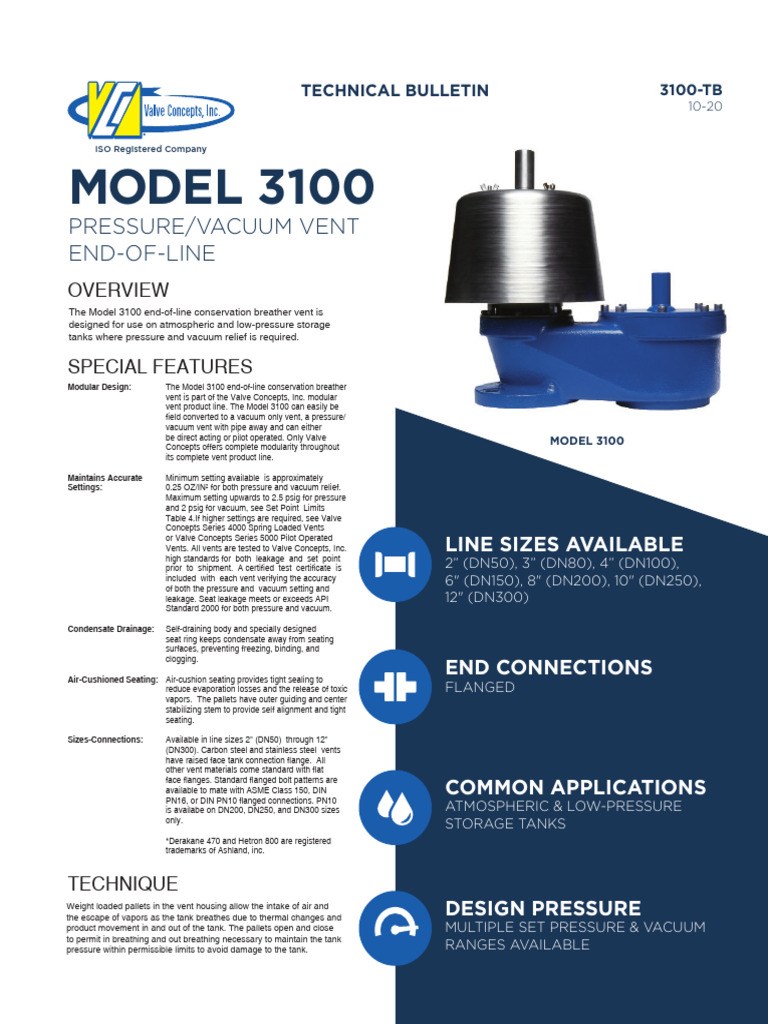Model 3100 Pressure/Vacuum Vent | PDF | Fibre Reinforced Plastic | Vacuum