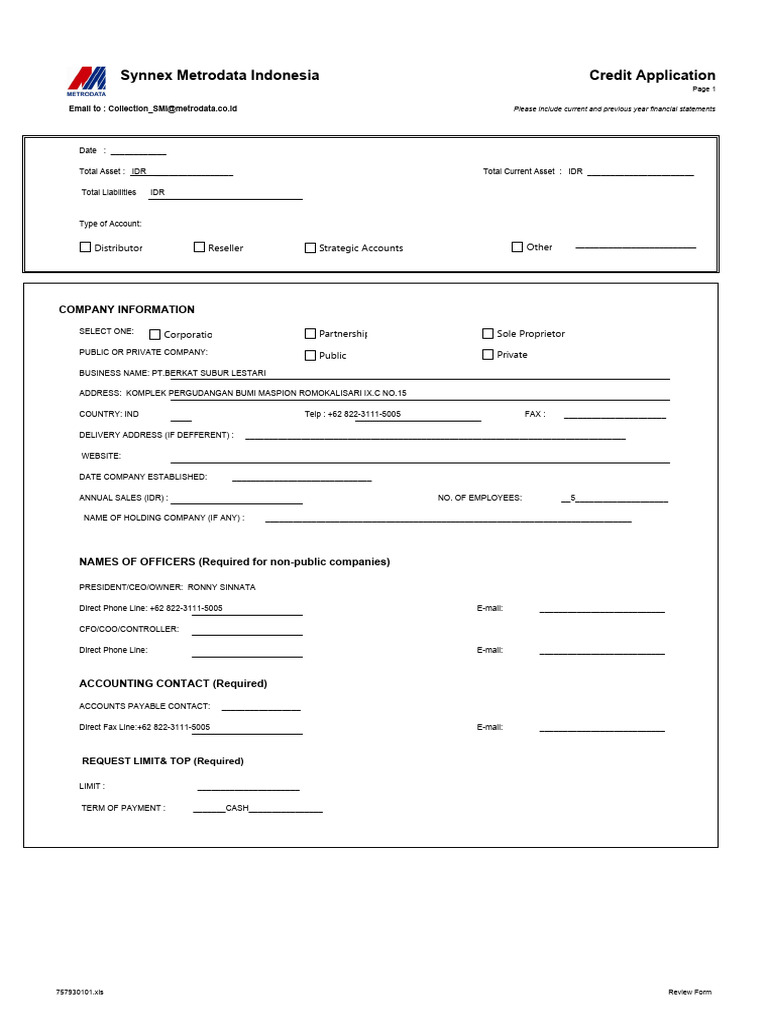 Form Credit Application (New Customer) | PDF | Credit | Finance & Money ...