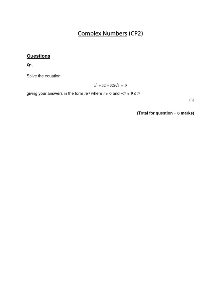 Ch.1 Complex Numbers QP | PDF | Mathematical Objects