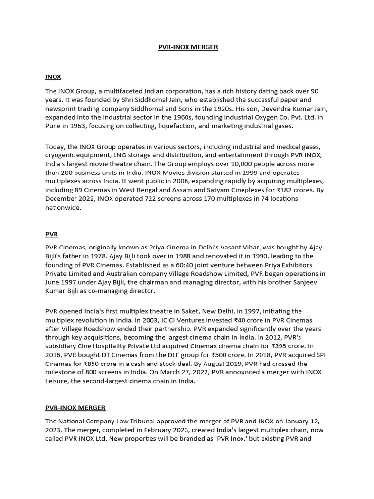 PVR INOX merger | PDF | Economies | Business