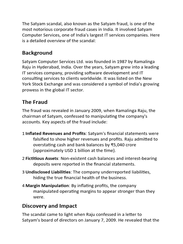 The Satyam Scandal | Download Free PDF | Business | Private Sector