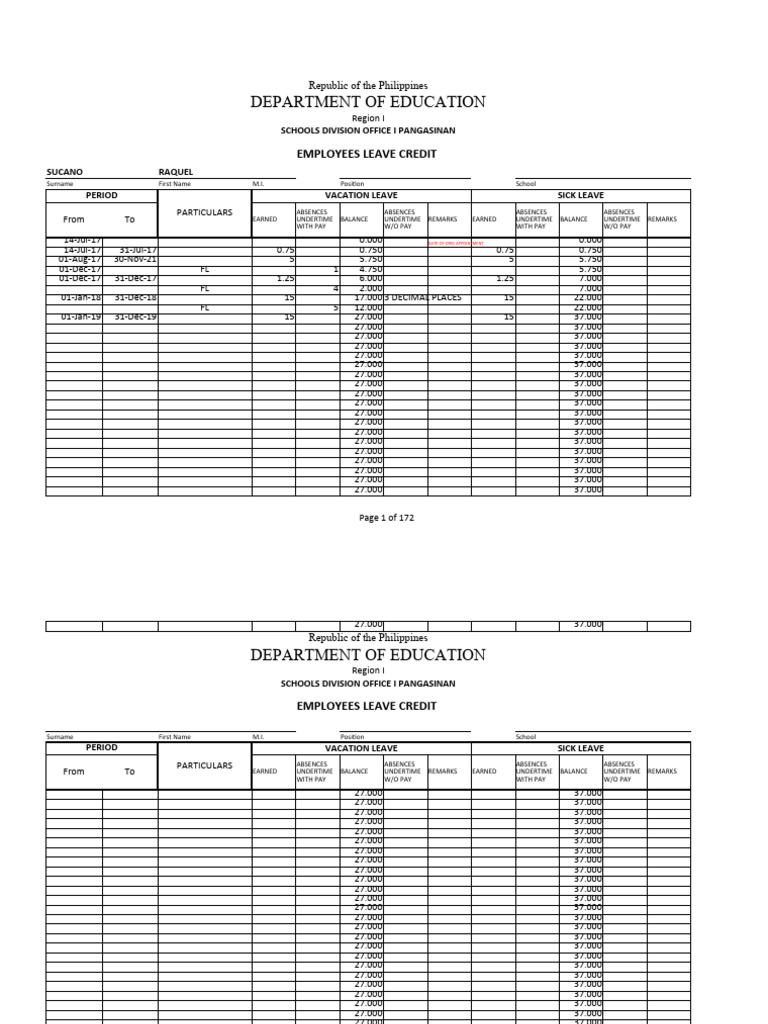 LEAVE-LEDGER-BLANK | PDF | Sick Leave | Labor