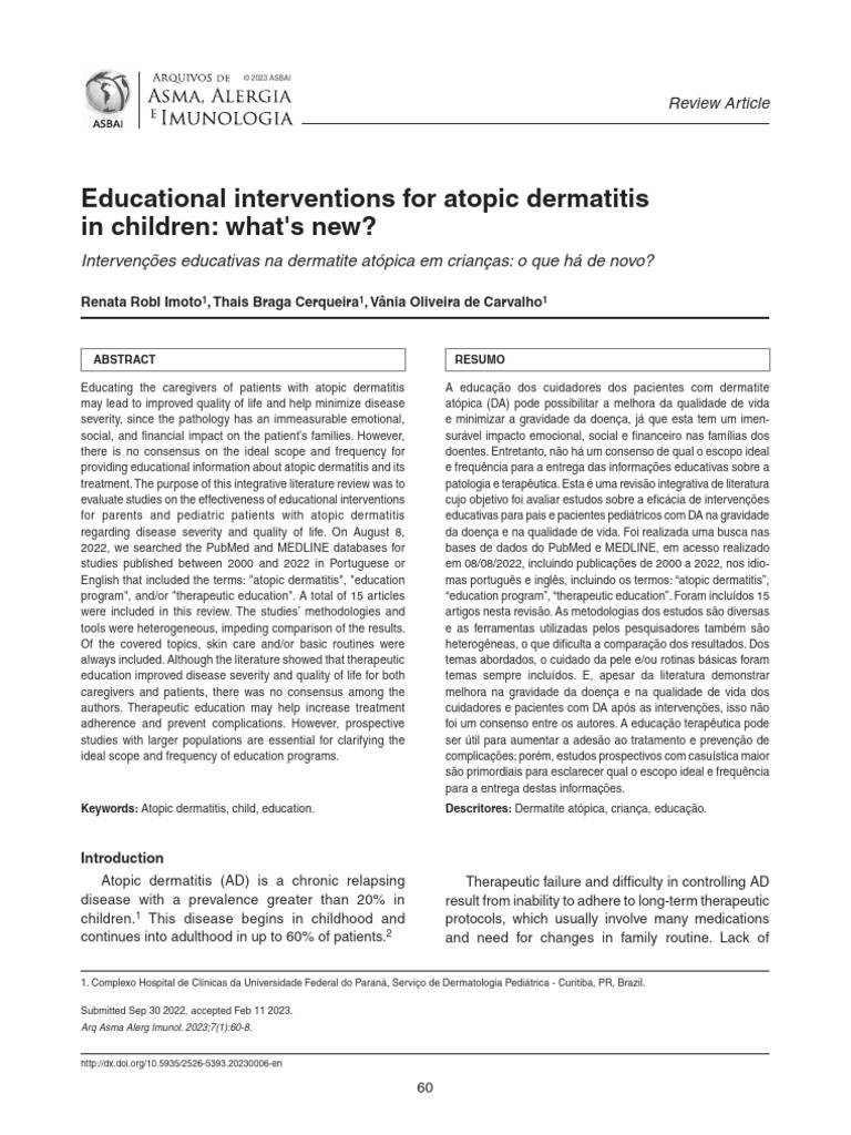 Educational Interventions for Atopic Dermatitis | PDF | Therapy ...