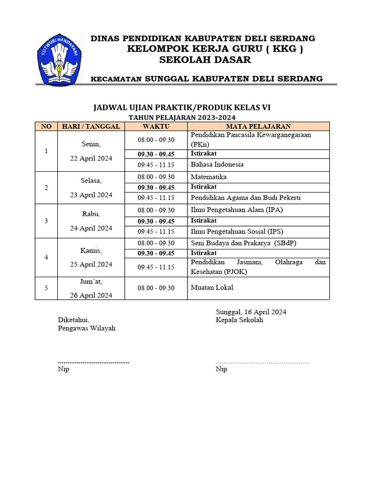 Jadwal Ujian Praktek Dan Sumatif TP 2023-2024 | PDF