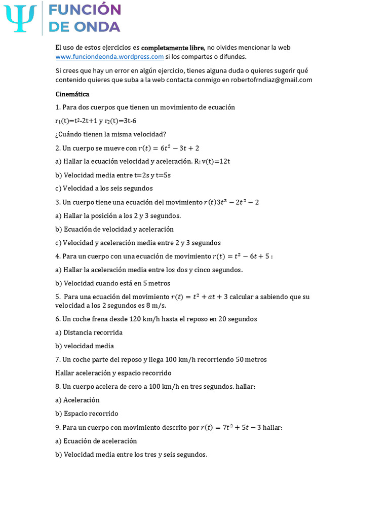 Cinemática 1 F0 | PDF | Velocidad | Aceleración